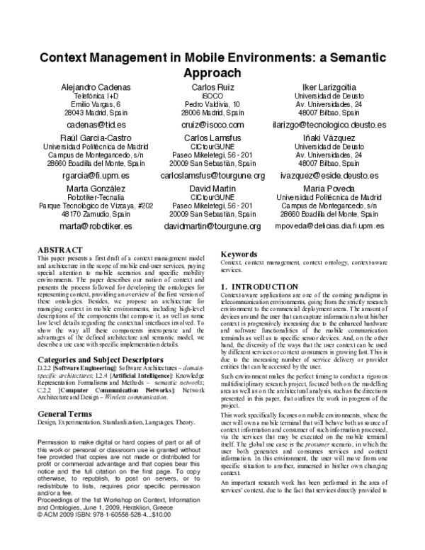 (PDF) Context management in mobile environments