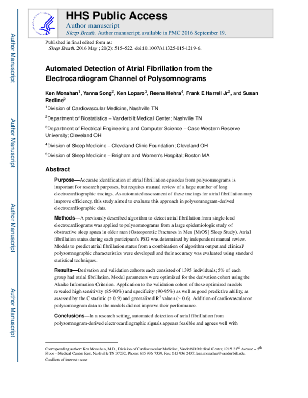 (PDF) Automated detection of atrial fibrillation from the electrocardiogram channel of ...