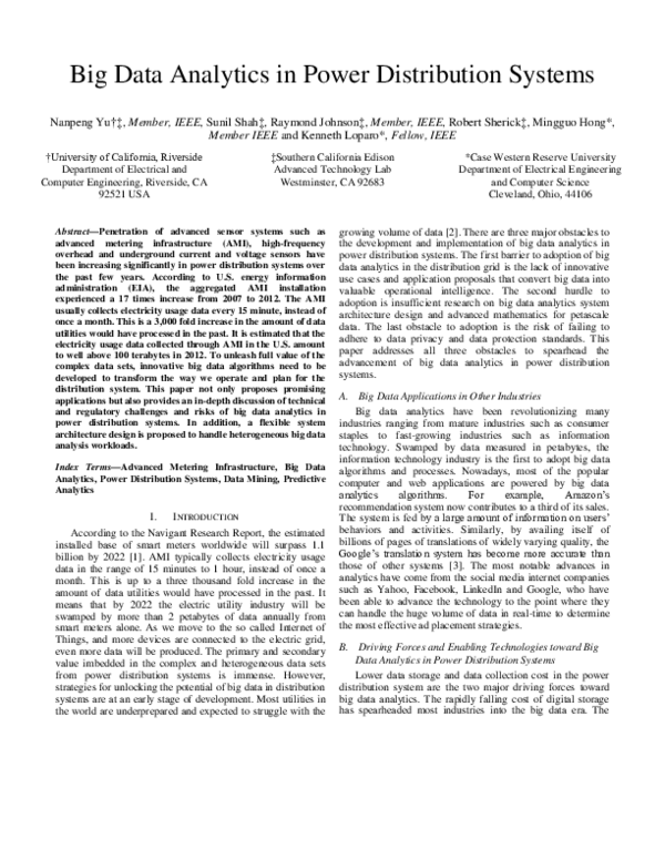 (PDF) Big data analytics in power distribution systems