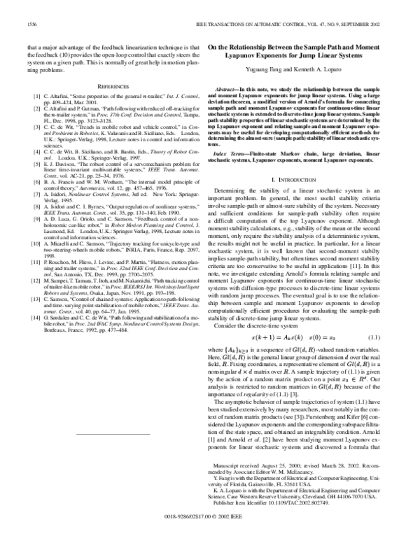 (PDF) On the relationship between the sample path and moment lyapunov exponents for jump linear ...