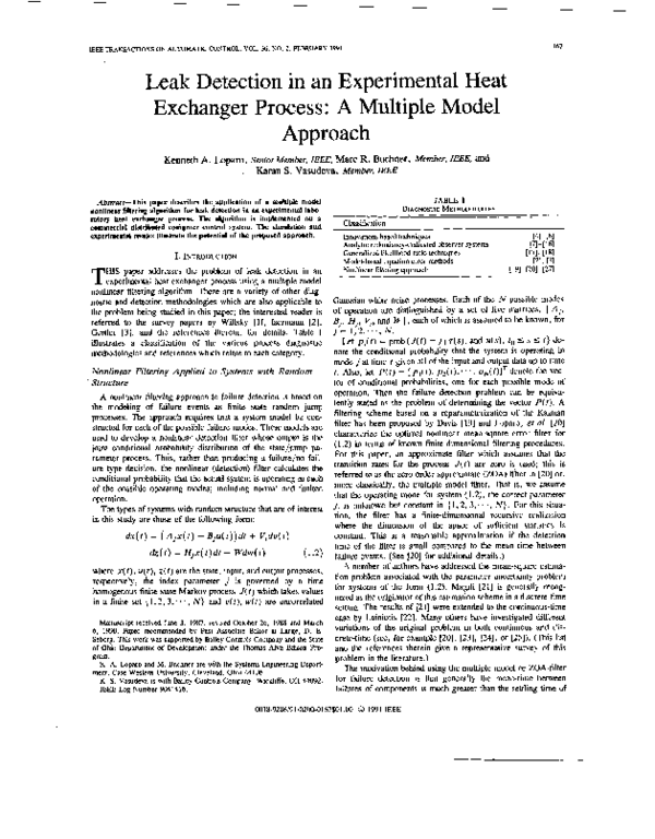 (PDF) Leak detection in an experimental heat exchanger process: a multiple model approach