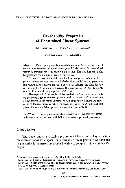 (PDF) Reachability properties of constrained linear systems