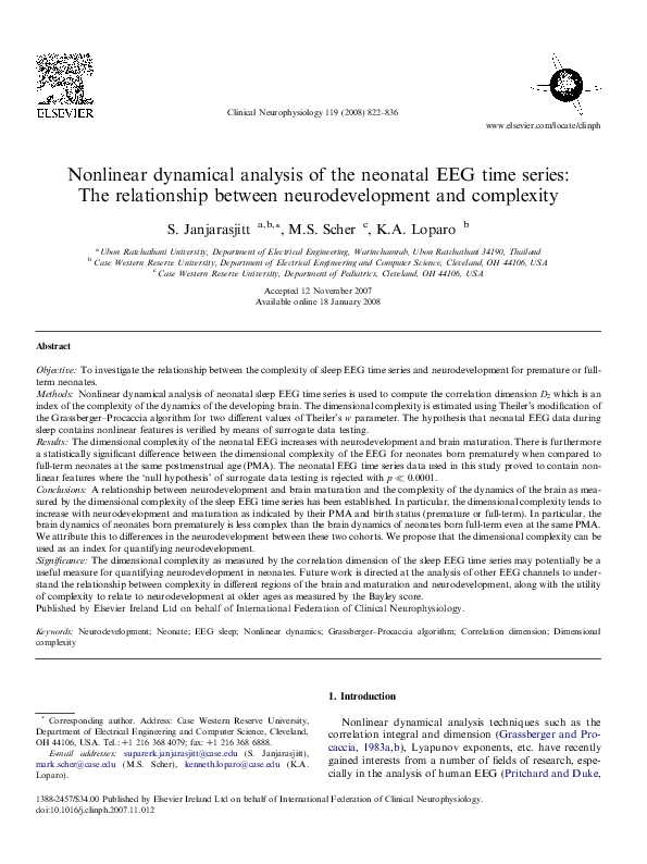(PDF) Nonlinear dynamical analysis of the neonatal EEG time series: The relationship between ...