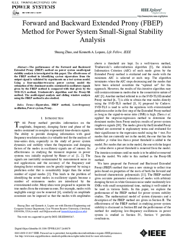 (PDF) Forward and Backward Extended Prony (FBEP) Method for Power ...