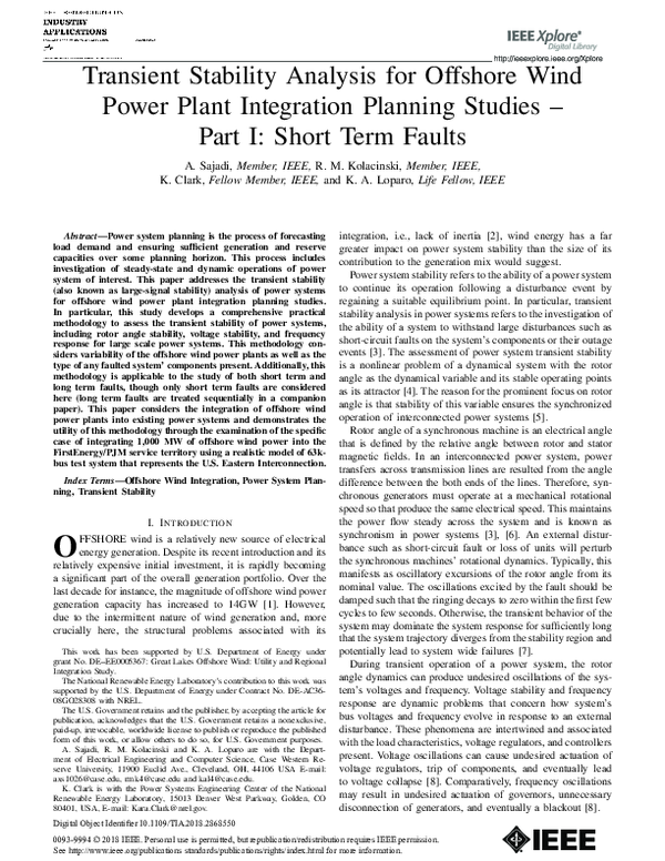 (PDF) Transient Stability Analysis for Offshore Wind Power Plant ...