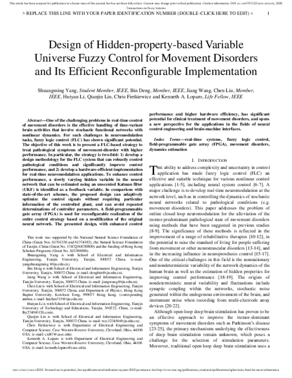 (PDF) Design of Hidden-Property-Based Variable Universe Fuzzy Control for Movement Disorders and ...