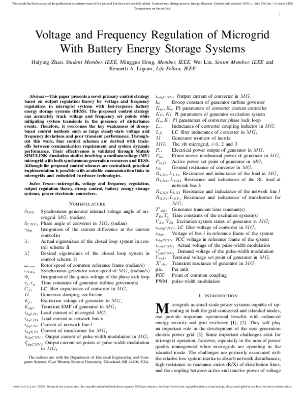 Pdf Voltage And Frequency Regulation Of Microgrid With Battery Energy Storage Systems 
