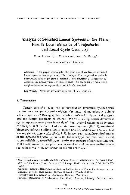 (PDF) Analysis of switched linear systems in the plane, part 2: Global behavior of trajectories ...