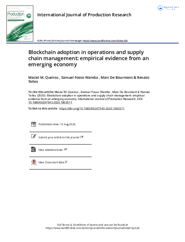 (PDF) Blockchain adoption in operations and supply chain management: empirical evidence from an ...