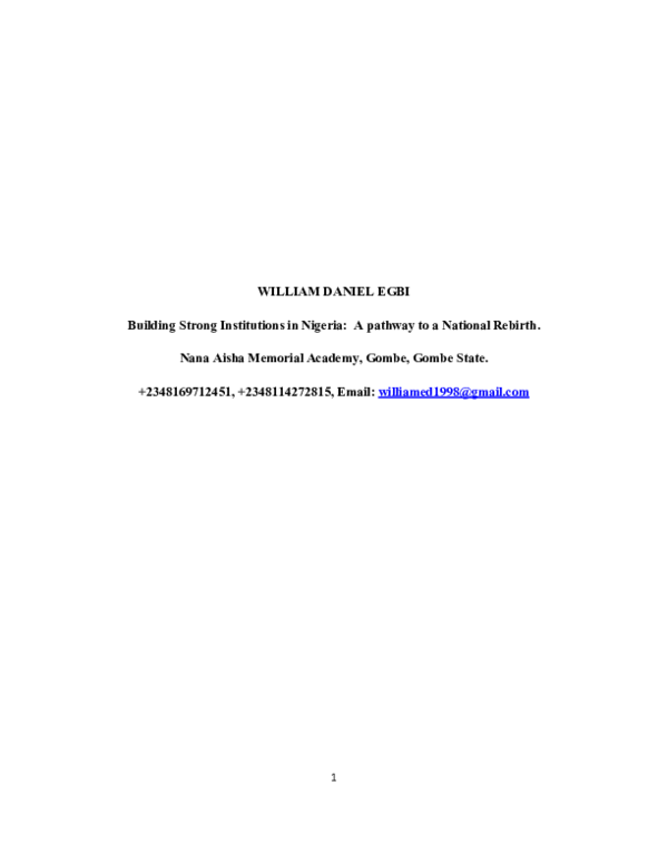 (DOC) Building Strong Institutions in Nigeria: A pathway to a National ...