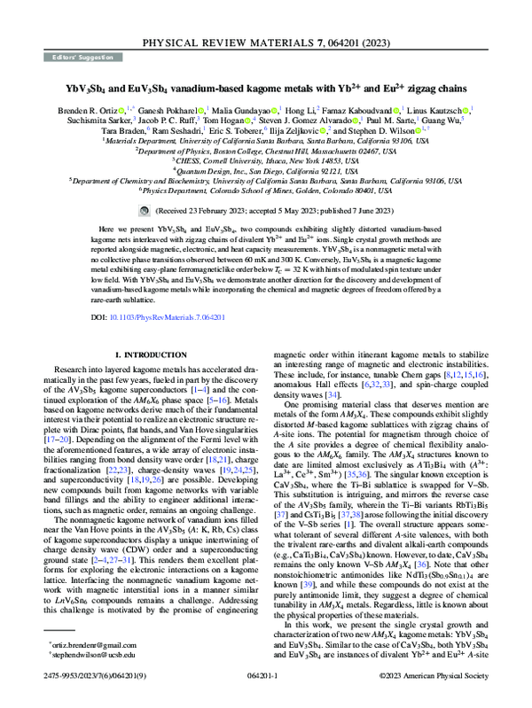 (PDF) YbV3Sb4 and EuV3Sb4 vanadium-based kagome metals with Yb2+ and Eu2+ zigzag chains