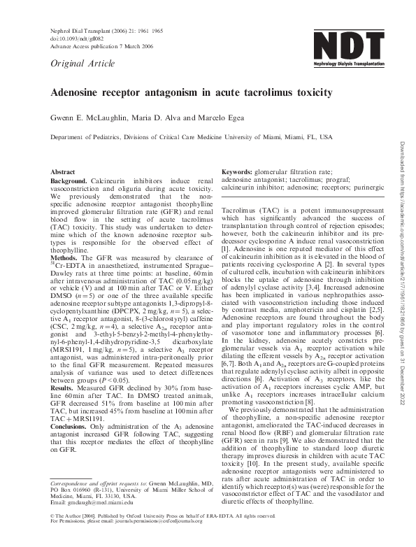(PDF) Adenosine receptor antagonism in acute tacrolimus toxicity