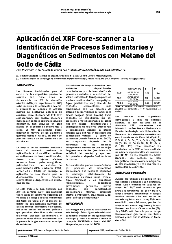 (PDF) Aplicación del XRF Core-scanner a la Identificación de Procesos Sedimentarios y ...