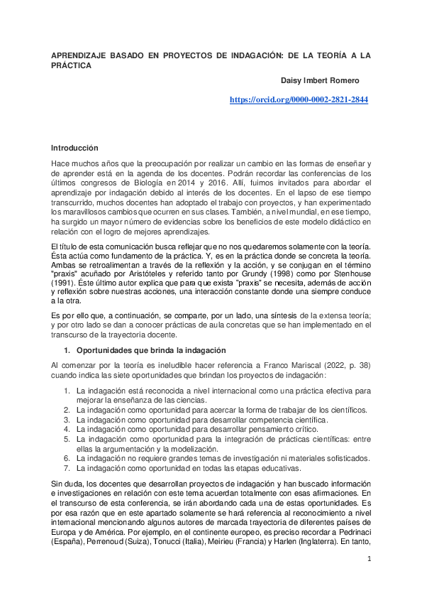 (PDF) APRENDIZAJE BASADO EN PROYECTOS DE INDAGACIÓN: DE LA TEORÍA A LA PRÁCTICA