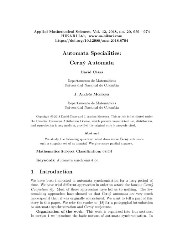 (PDF) Automata specialities: Cerny automata