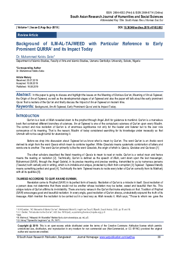 (PDF) Background of ILM-AL-TAJWEED with Particular Reference to Early ...