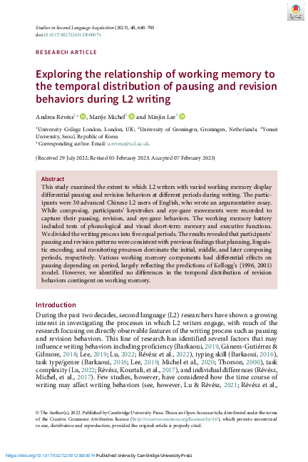(PDF) Working Memory Effects on L2 Writing Behaviors