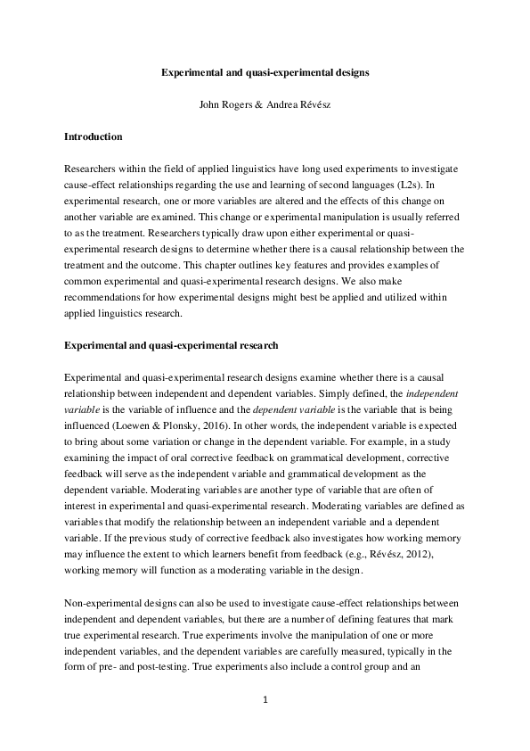 (PDF) Experimental and quasi-experimental designs