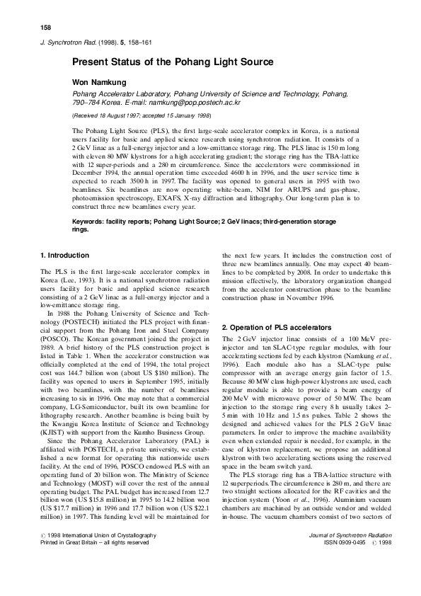 (PDF) Present Status of the Pohang Light Source