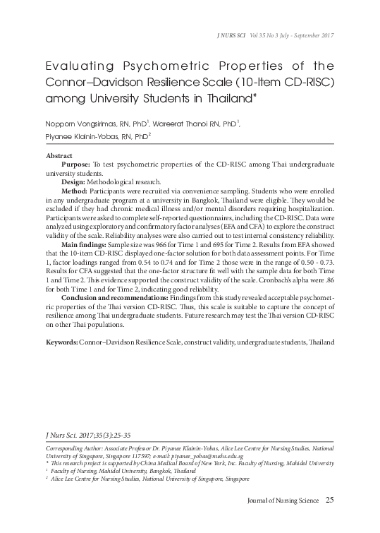 (PDF) Evaluating Psychometric Properties of the Connor–Davidson Resilience Scale (10-Item CD ...