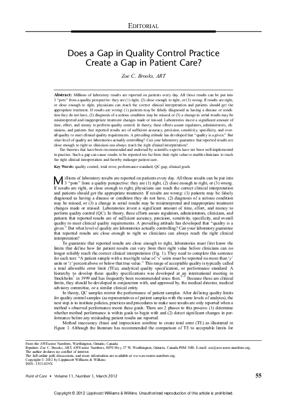 (PDF) Does a Gap in Quality Control Practice Create a Gap in Patient Care?