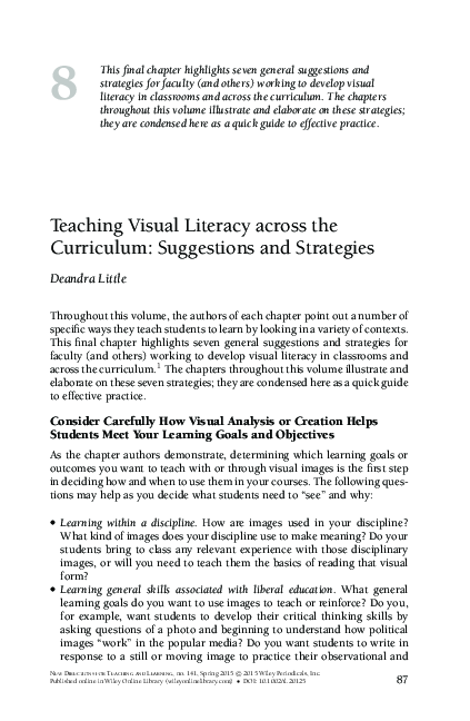 (PDF) Teaching Visual Literacy across the Curriculum: Suggestions and ...