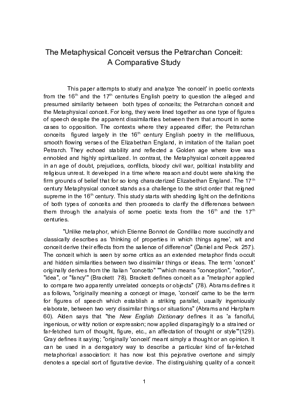 (DOC) The Metaphysical Conceit versus the Petrarchan Conceit: A ...