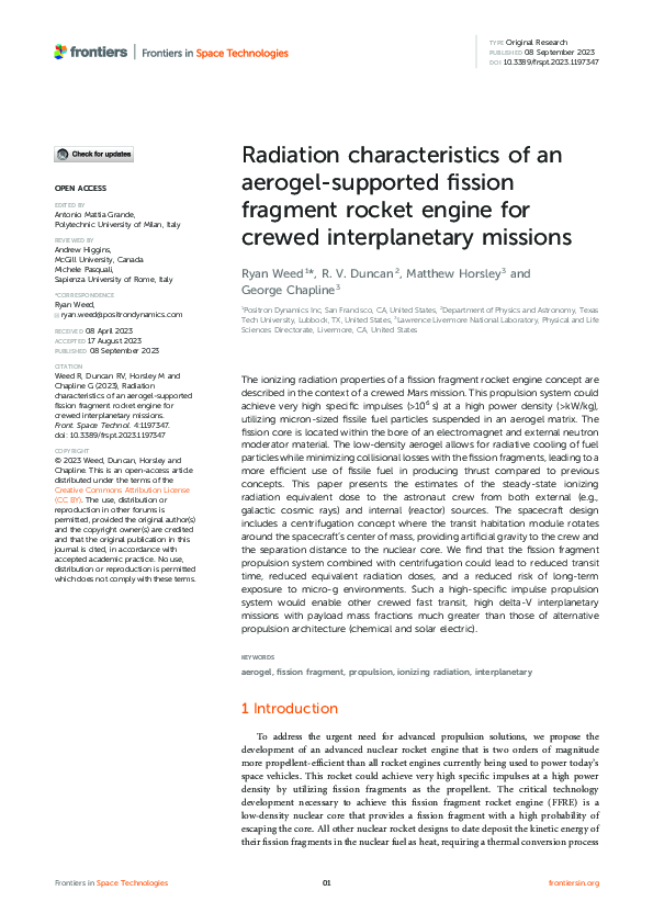 (PDF) Radiation characteristics of an aerogel-supported fission ...