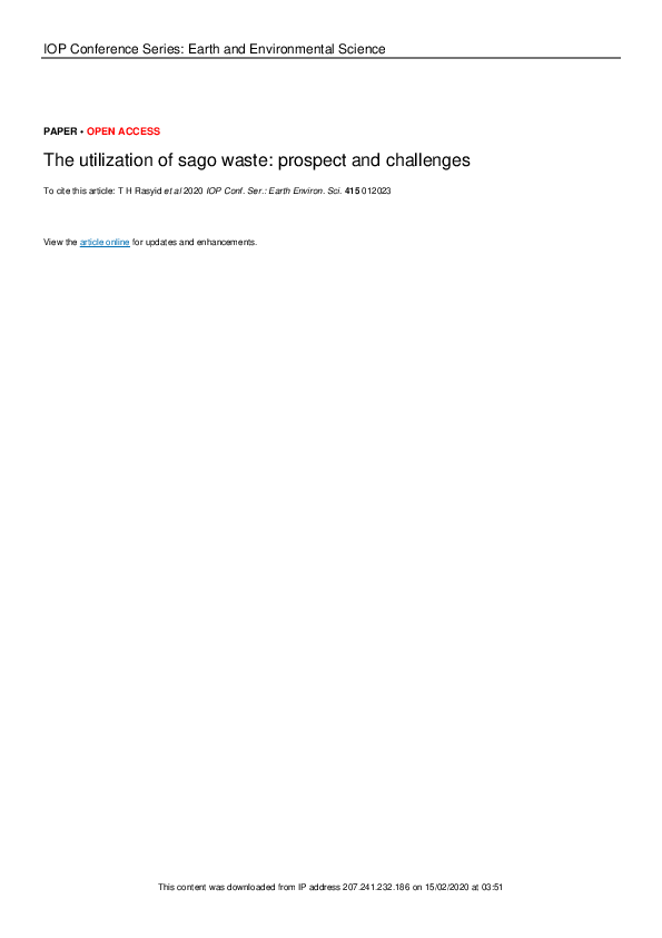 (PDF) The utilization of sago waste: prospect and challenges