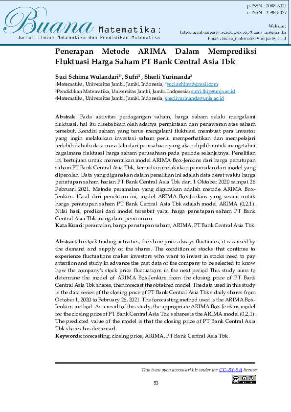 (PDF) Implementation of ARIMA Method in Predicting Stock Price Fluctuations of PT Bank Central ...
