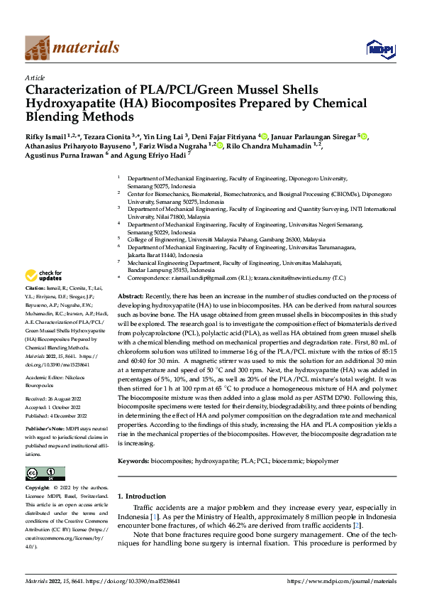 (PDF) Characterization of PLA/PCL/Green Mussel Shells Hydroxyapatite ...