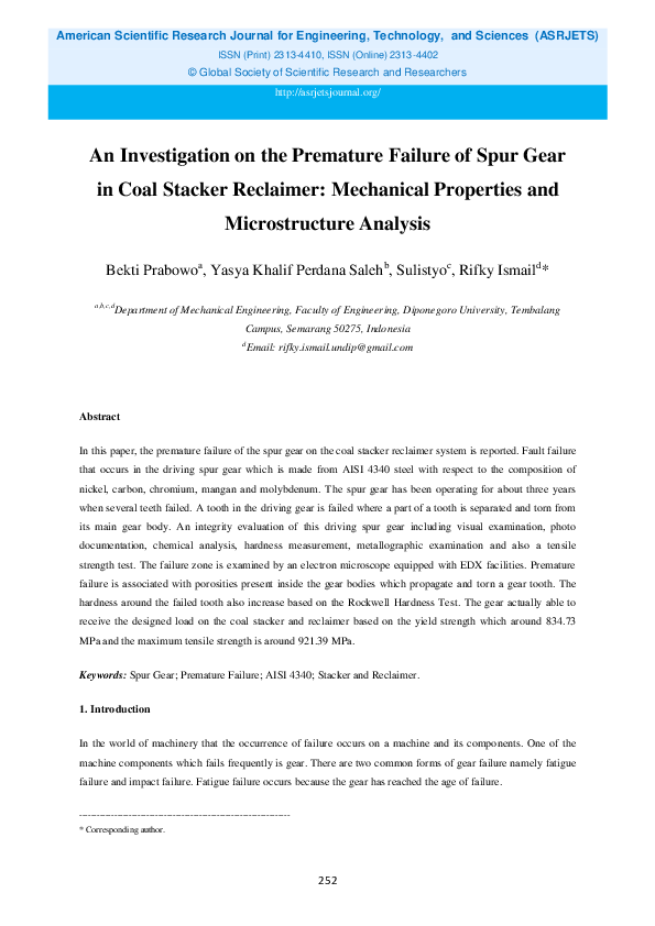 (PDF) An Investigation on the Premature Failure of Spur Gear in Coal ...