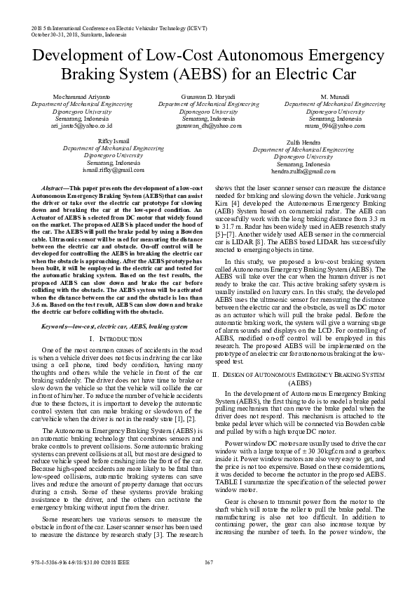 (PDF) Development of Low-Cost Autonomous Emergency Braking System (AEBS ...