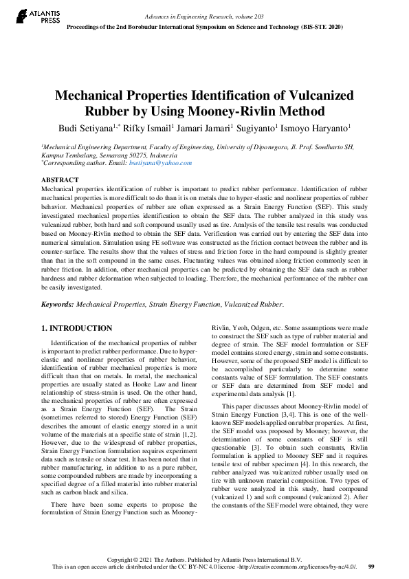 (PDF) Mechanical Properties Identification of Vulcanized Rubber by ...