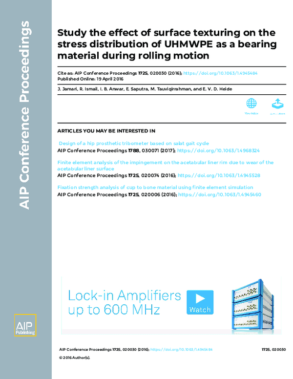 (PDF) Study the effect of surface texturing on the stress distribution of UHMWPE as a bearing ...