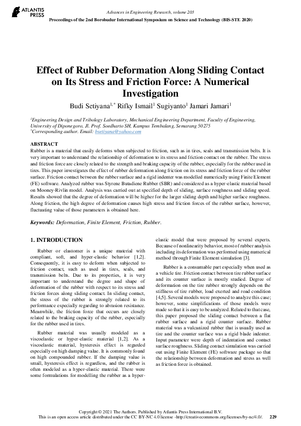 (PDF) Effect of Rubber Deformation Along Sliding Contact on Its Stress ...