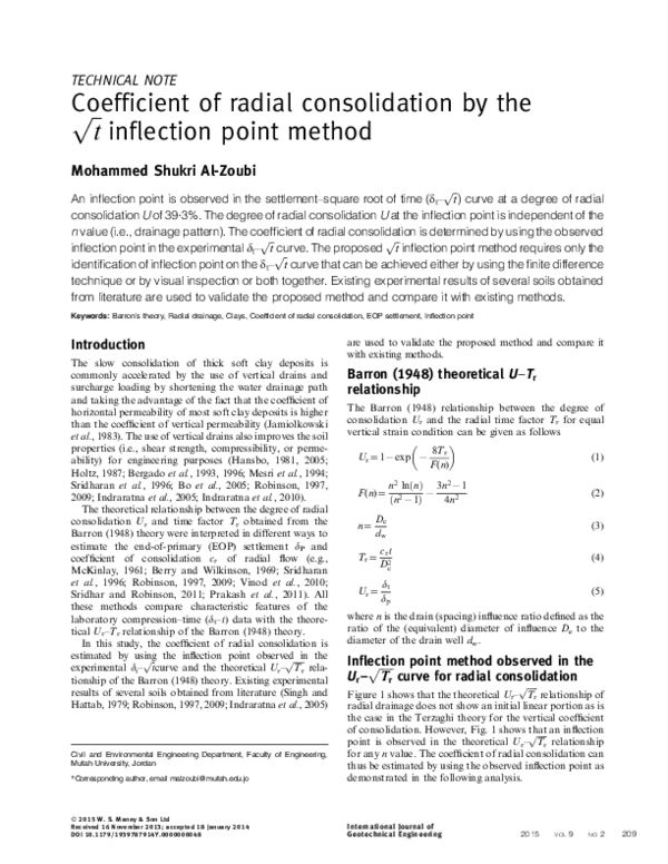 (PDF) Coefficient of radial consolidation by the inflection point method