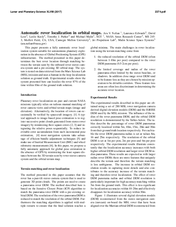 (PDF) Automatic Rover Localization in Orbital Maps
