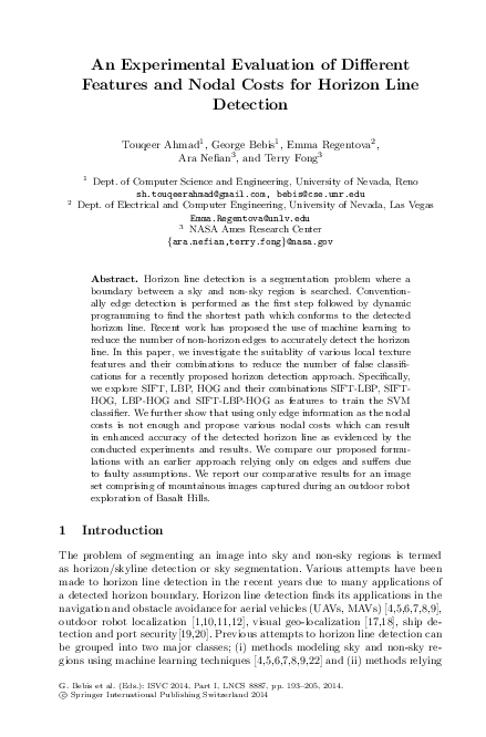 (PDF) An Experimental Evaluation of Different Features and Nodal Costs for Horizon Line Detection