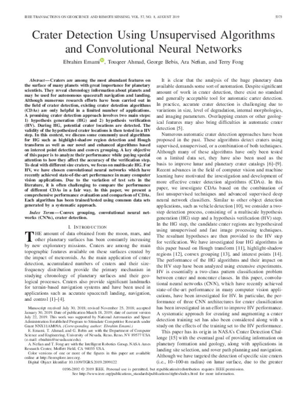 Pdf Crater Detection Using Unsupervised Algorithms And Convolutional Neural Networks