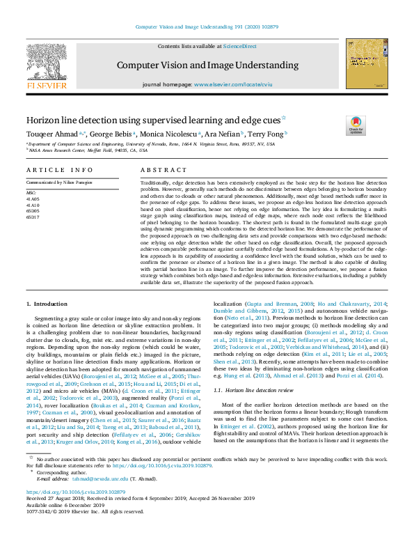 (PDF) Horizon line detection using supervised learning and edge cues