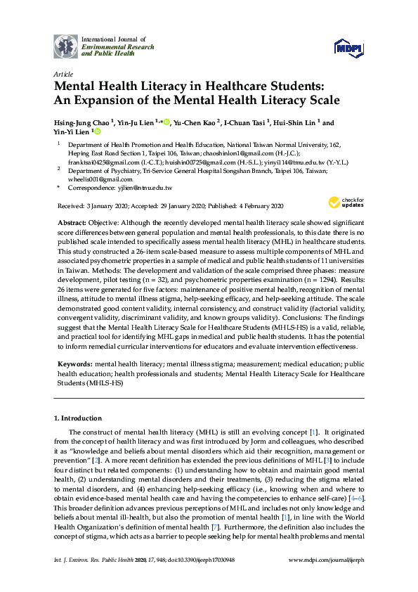 (PDF) Mental Health Literacy in Healthcare Students: An Expansion of ...
