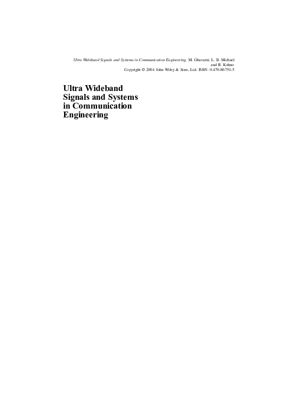 Pdf Ultra Wideband Signals And Systems In Communication Engineering