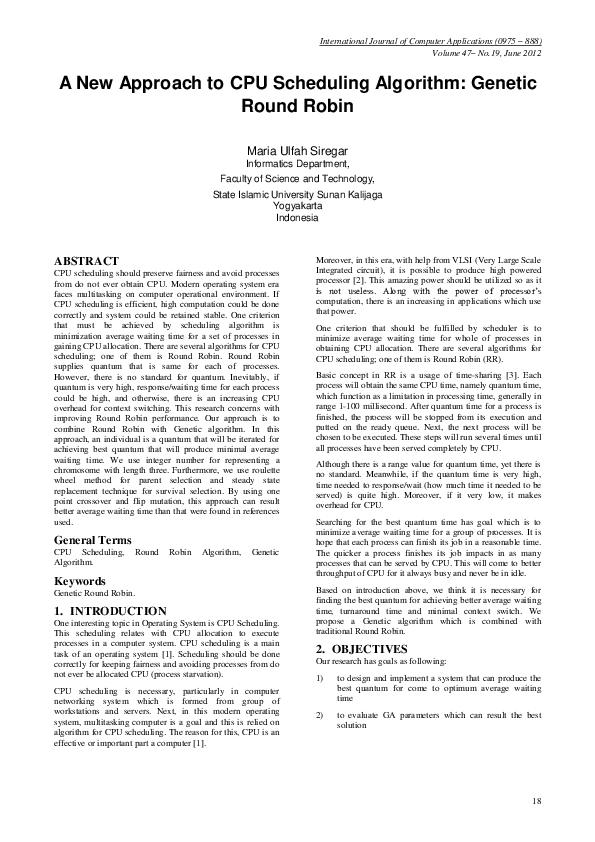 (PDF) A New Approach to CPU Scheduling Algorithm: Genetic Round Robin
