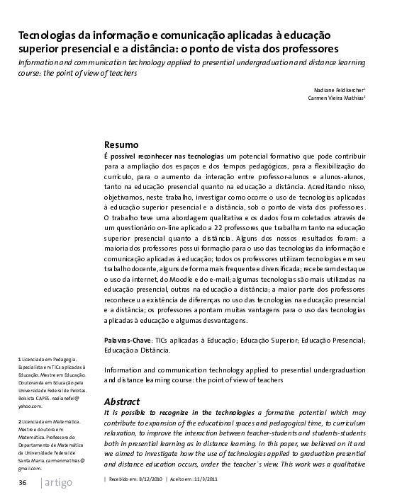 Pdf Tecnologias Da Informação E Comunicação Aplicadas à Educação