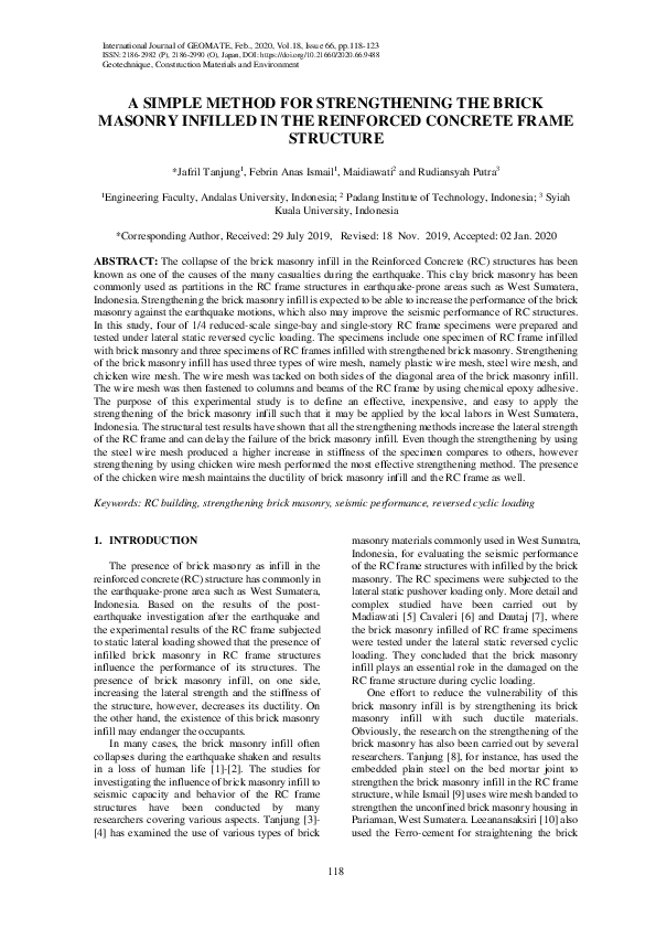 (PDF) A Simple Method for Strengthening the Brick Masonry Infilled in ...