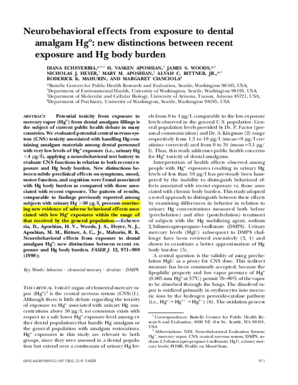 (PDF) Neurobehavioral effects from exposure to dental amalgam Hg o ...
