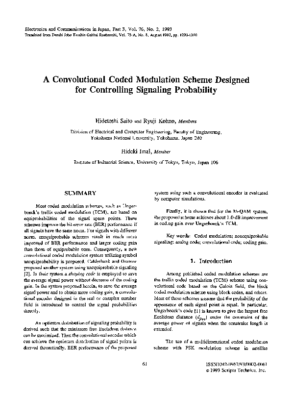 Pdf A Convolutional Coded Modulation Scheme Designed For Controlling