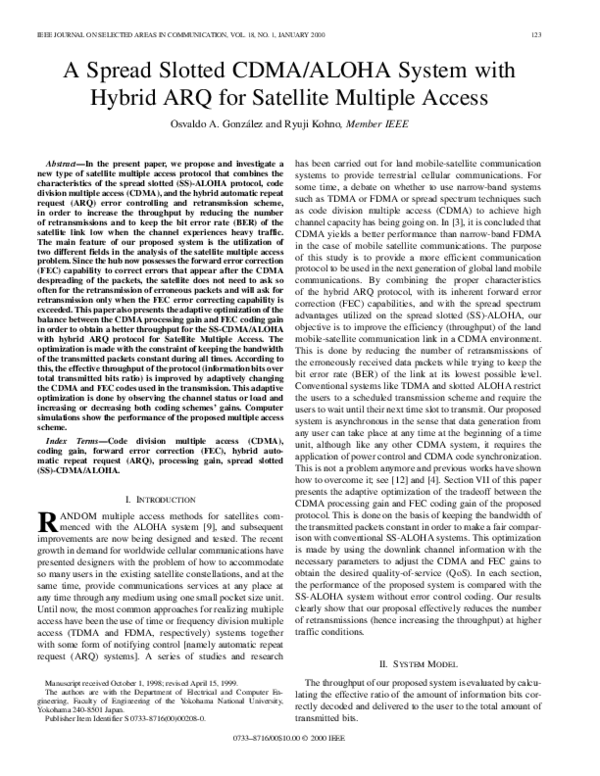 (PDF) A spread slotted CDMA/ALOHA system with hybrid ARQ for satellite multiple access