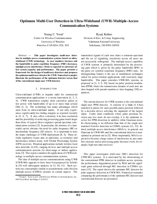 (PDF) Optimum multi-user detection in ultra-wideband (UWB) multiple-access communication systems
